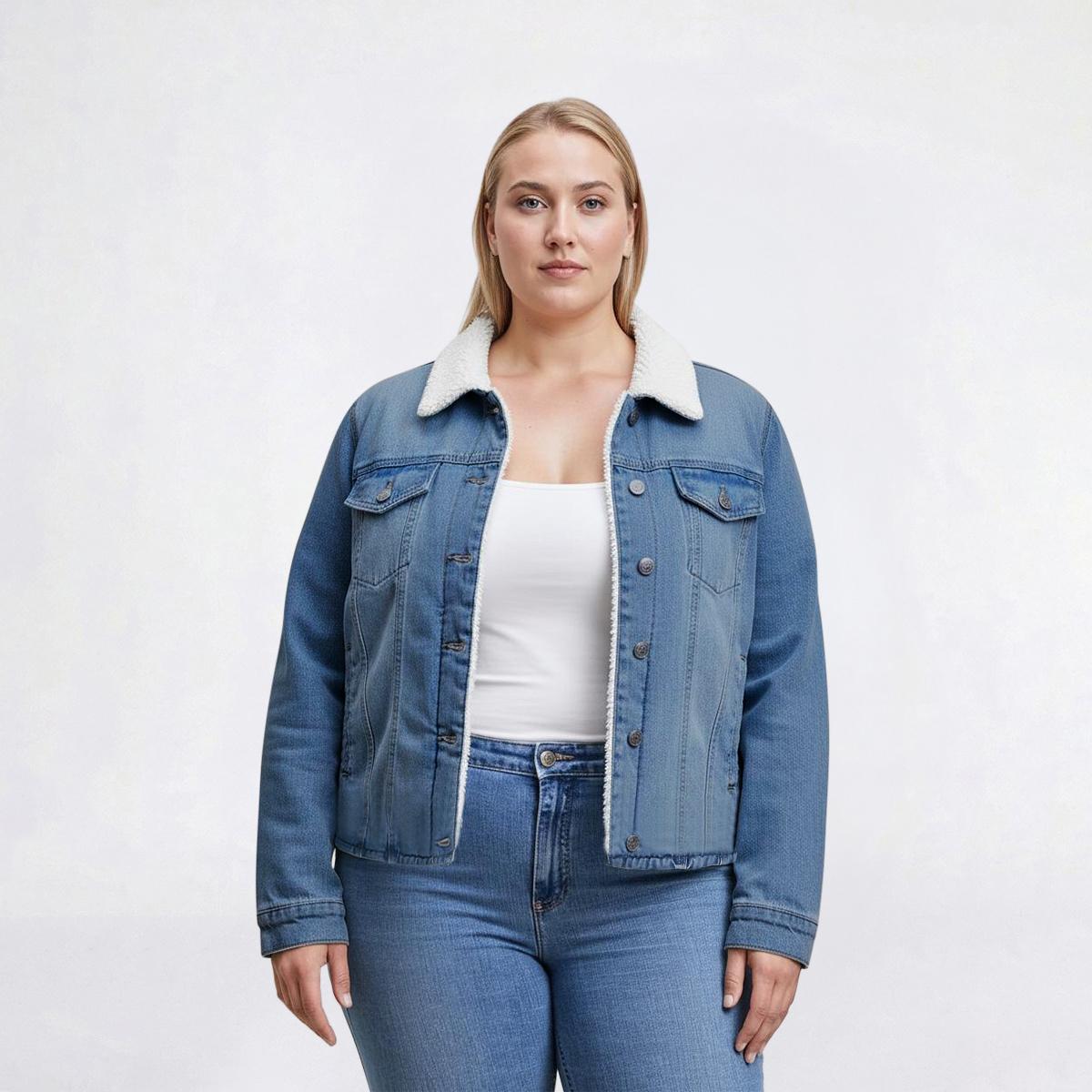 Click here for Plus Size Baccini Sherpa Collar Trucker Jean Jacke... prices